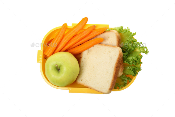 PNG,Yellow lunch box with food, isolated on white background Stock ...