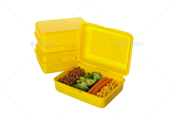 PNG,Yellow lunch box with food, isolated on white background Stock ...
