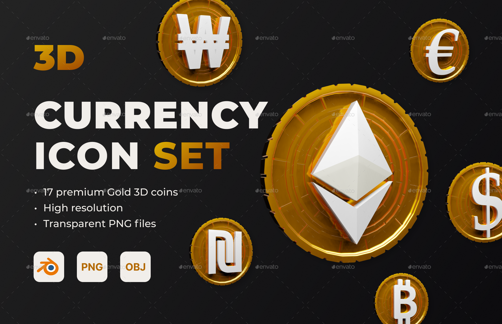 3D Currency Icon Set, Icons | GraphicRiver