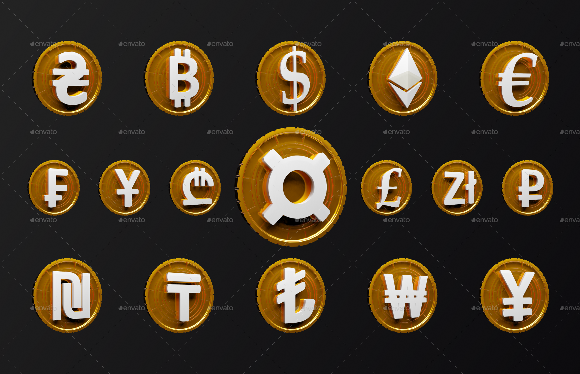 3D Currency Icon Set, Icons | GraphicRiver