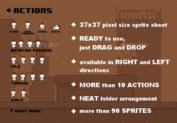 Pixel Chicken Spritesheet, Game Assets | GraphicRiver