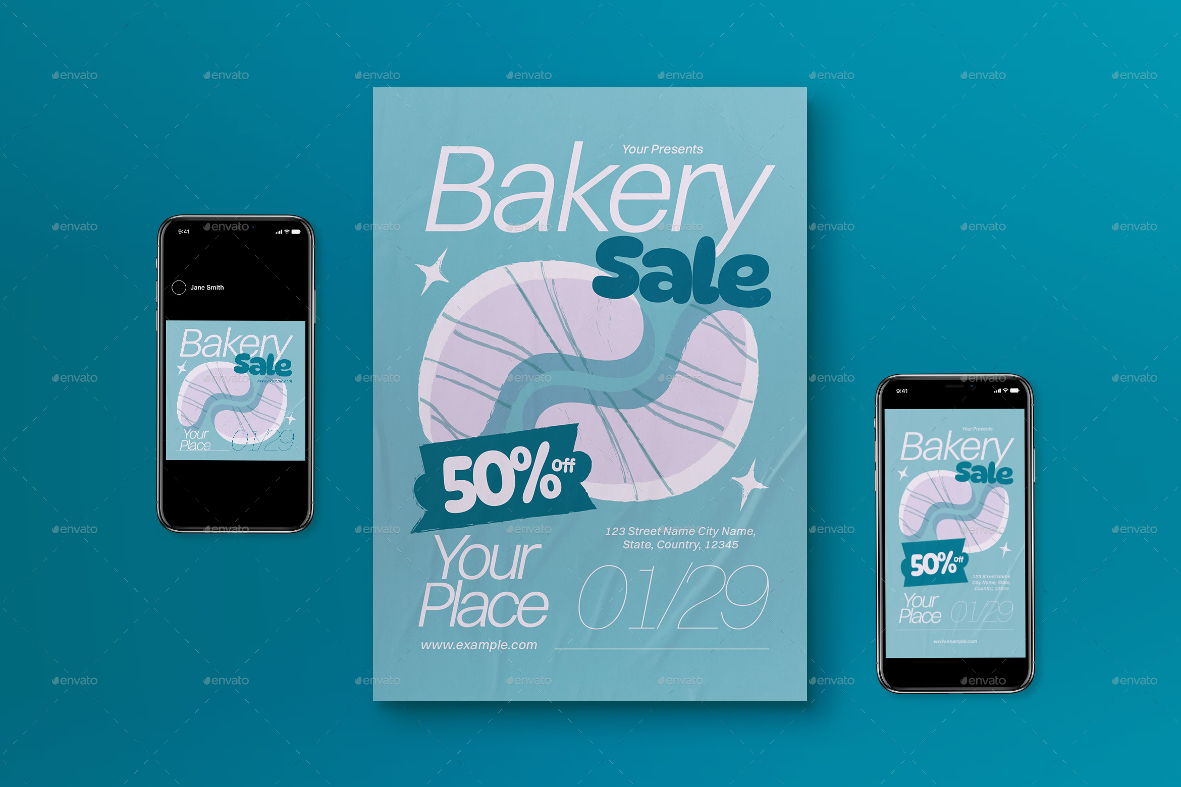 Blue Hand Drawn Bakery Promo Flyer Set, Print Templates | GraphicRiver