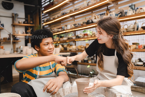 handcraft artist person using art skill of creativity to making ceramic clay craft pottery ...