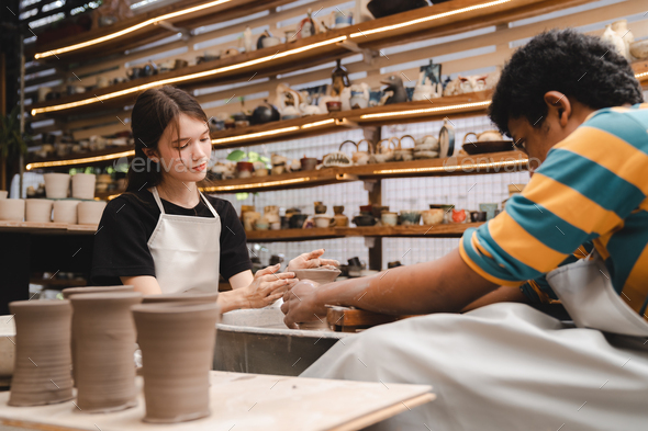 handcraft artist person using art skill of creativity to making ceramic ...