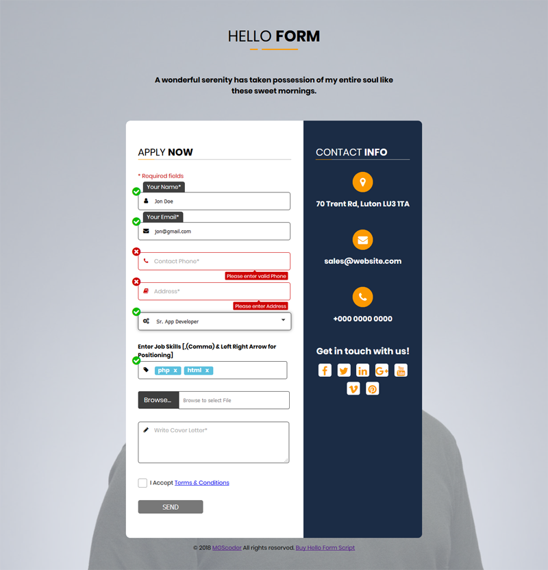 Hello Form - PHP Working Ajax Contact Form with Validation by mgscoder