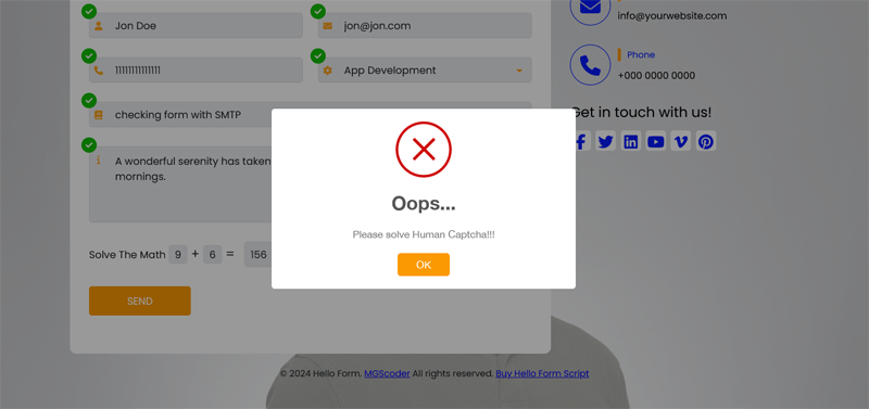 Hello Form - PHP Working Ajax Contact Form with Validation by mgscoder