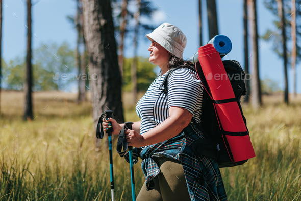 Nature Symphony Overweight Woman Hiking Expedition, a Dance with ...