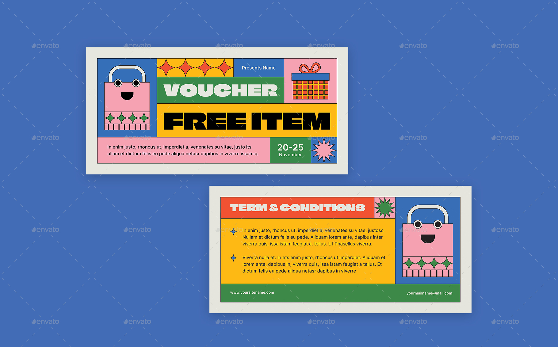Retro Colorful Voucher, Print Templates | GraphicRiver