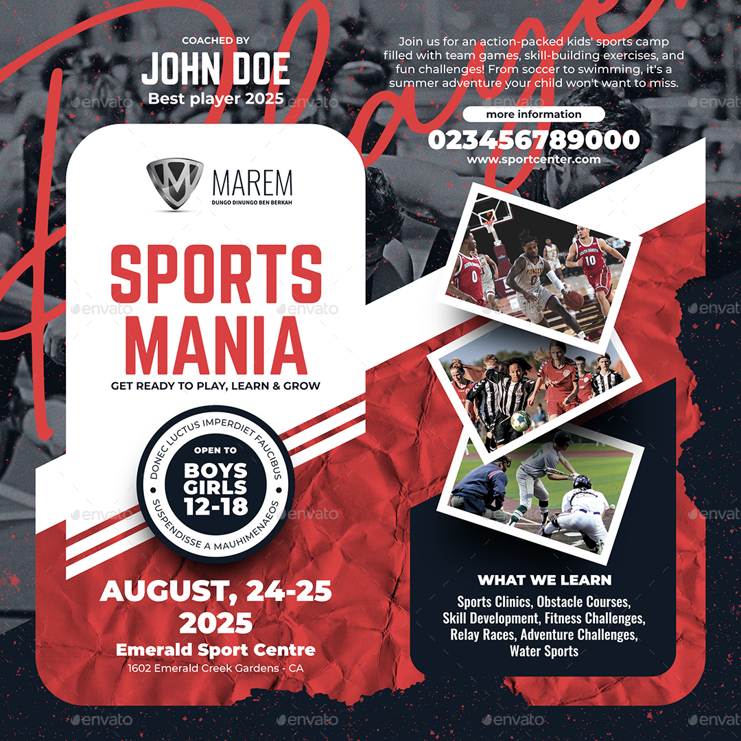 Sport Camp Flyer and Social Media, Print Templates | GraphicRiver