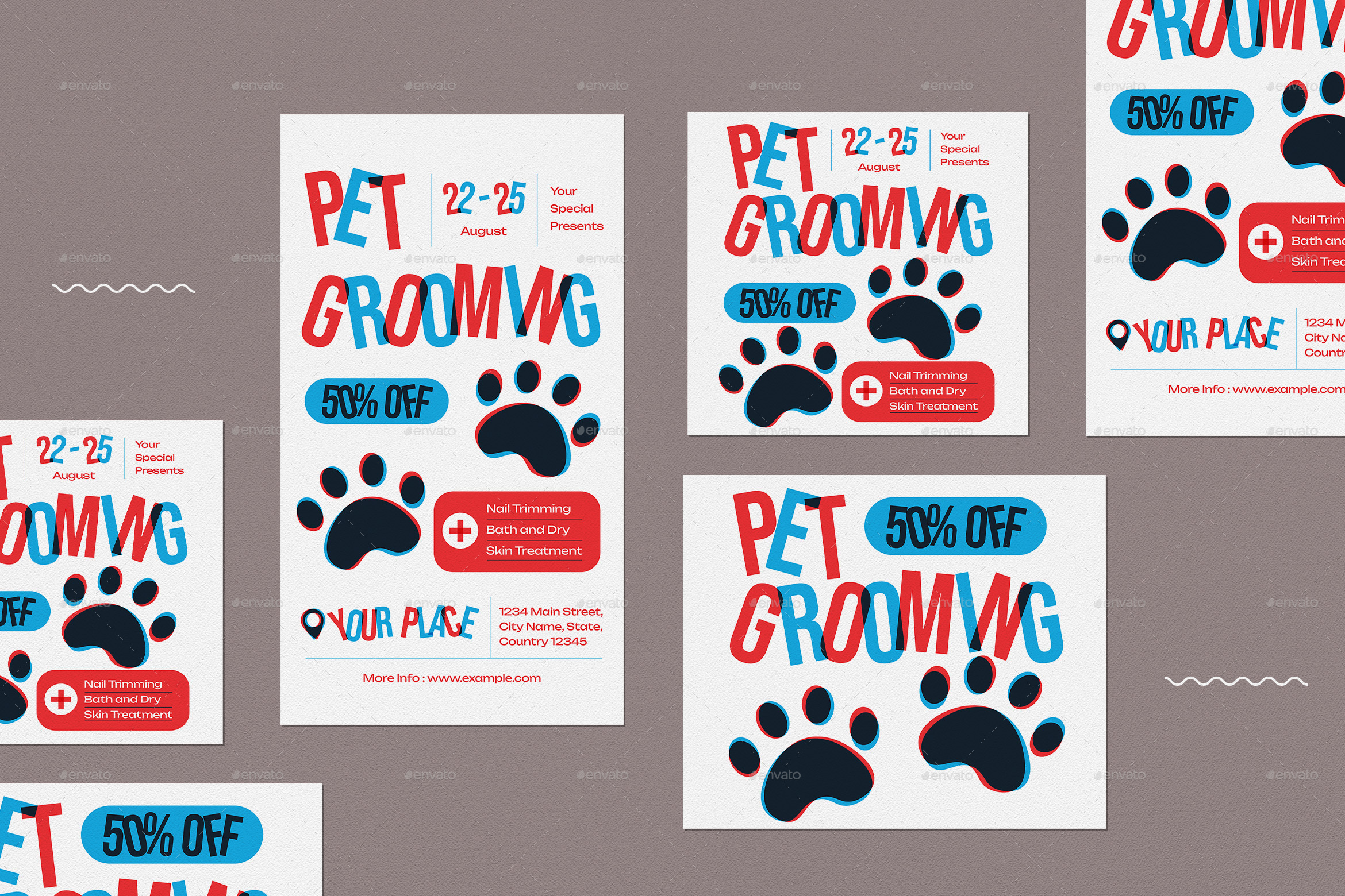 White Risograph Pet Grooming Flyer Set, Print Templates | GraphicRiver