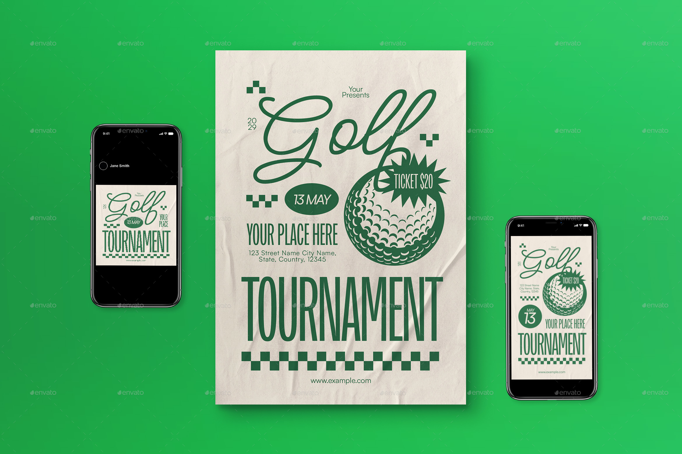 Green Vintage Golf Tournament Flyer Set, Print Templates | GraphicRiver