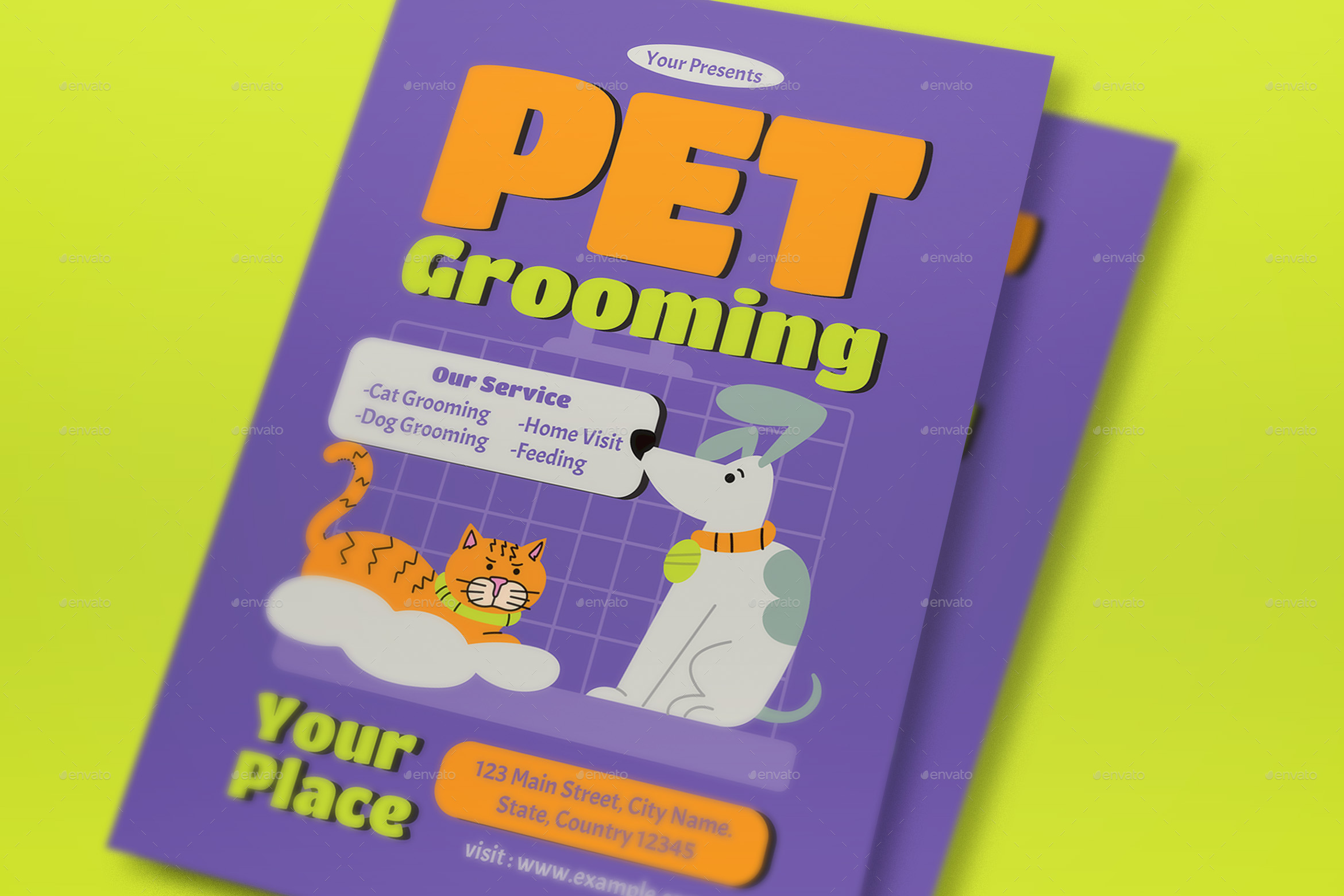 Purple Flat Design Pet Grooming Flyer Set, Print Templates | GraphicRiver