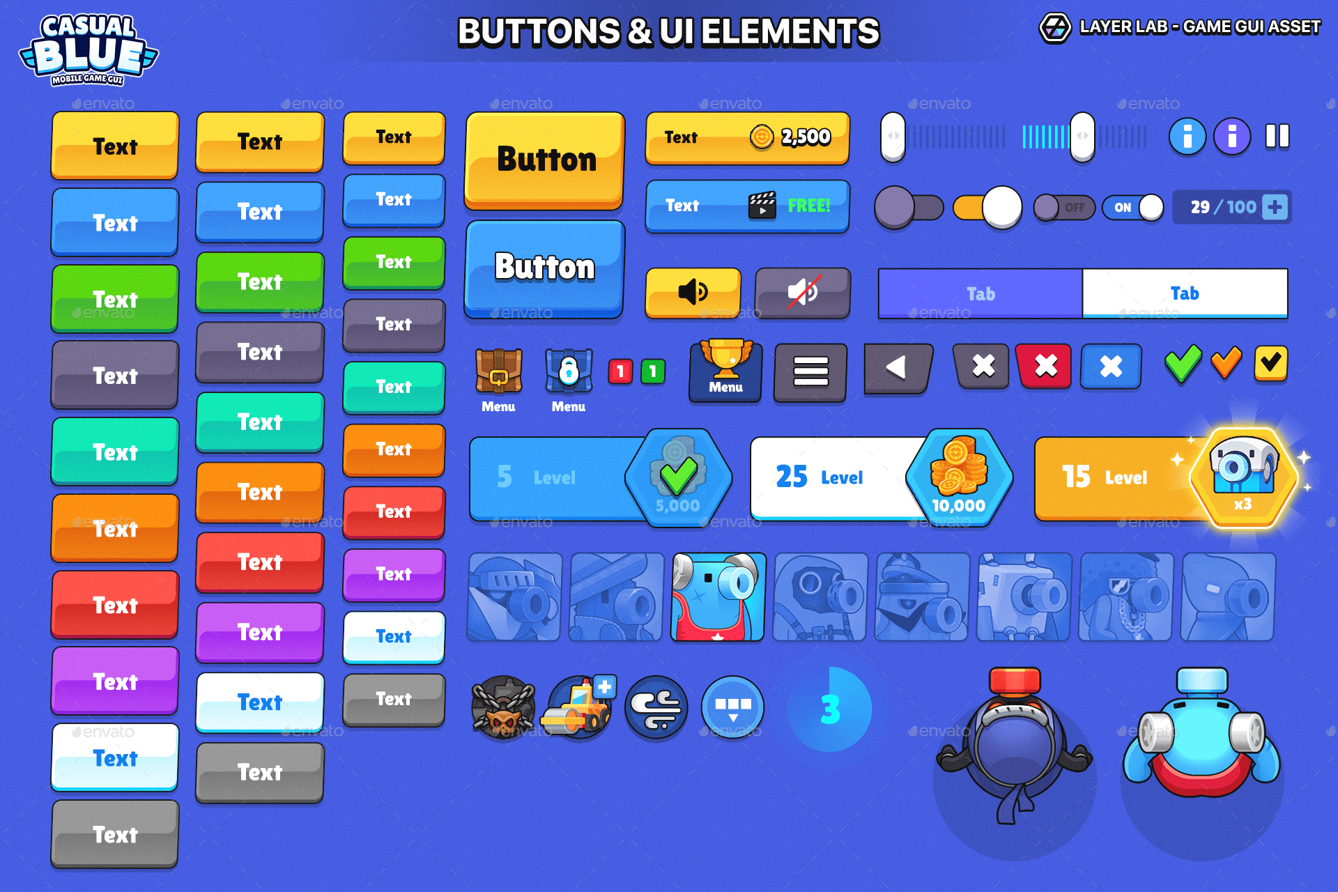 GUI - Casual Blue, Game Assets | GraphicRiver