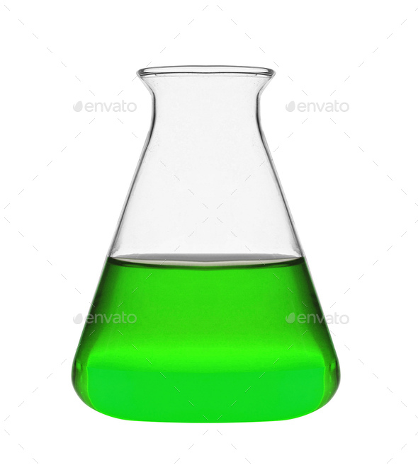 Chemical laboratory flask with green liquid isolated Stock Photo by ...