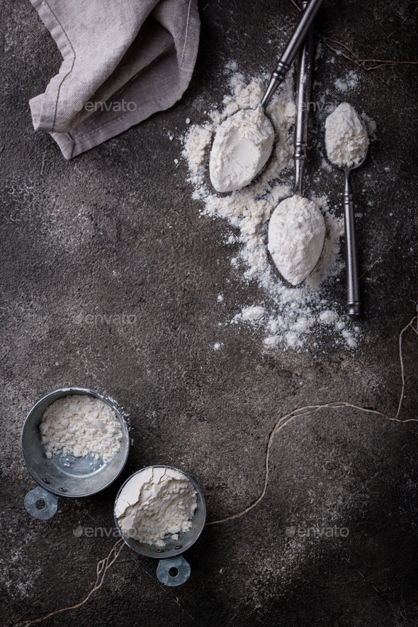Wheat flour on dark. Baking background Stock Photo by furmanphoto ...
