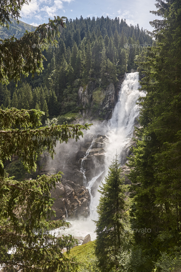 Krimml waterfalls. Nature landmark in Salzburg region. Austrian scenery ...