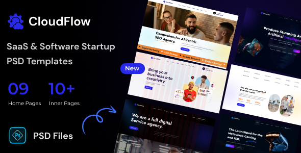 Cloudflow - SaaS & Software Startup PSD Template by DesignCurved ...