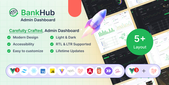 Bankhub - Vuejs, Next.js, HTML, Laravel, Angular, Tailwind CSS Fintech ...