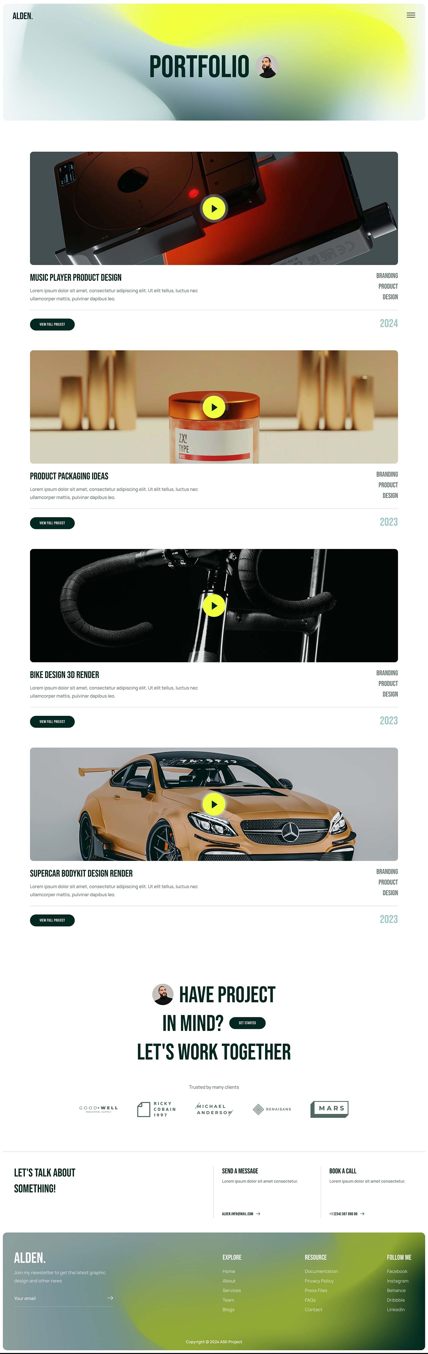 Alden - Personal Creative Portfolio Elementor Template Kit by askproject