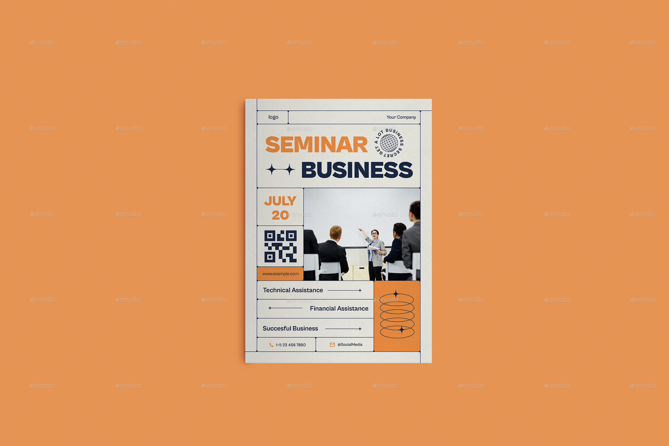 Beige Orange Creative Seminar Business Invitation Flyer, Print Templates