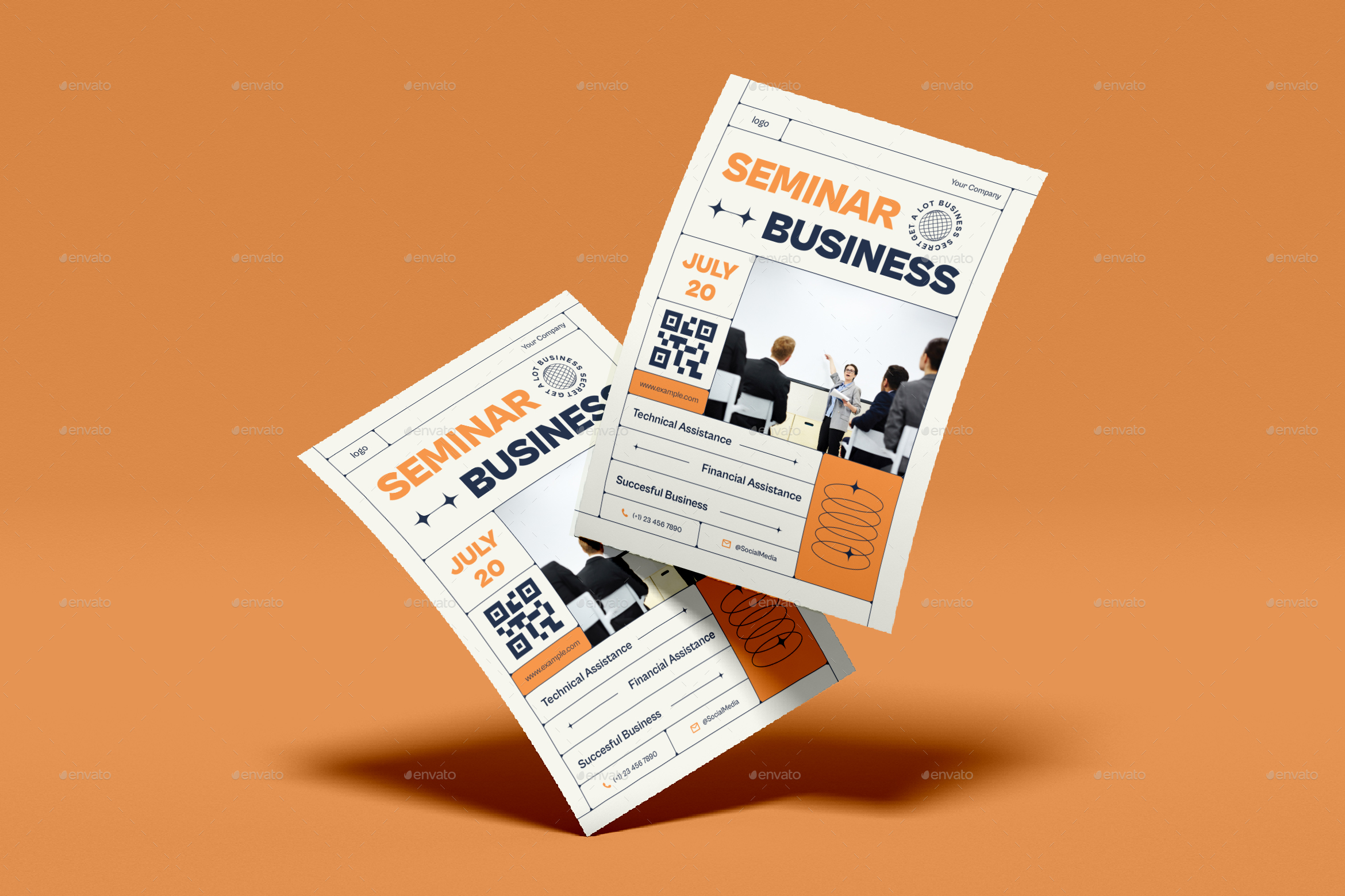 Beige Orange Creative Seminar Business Invitation Flyer, Print Templates