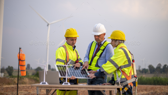 Engineers turbine windmill work in turbine farms rotation resource from ...