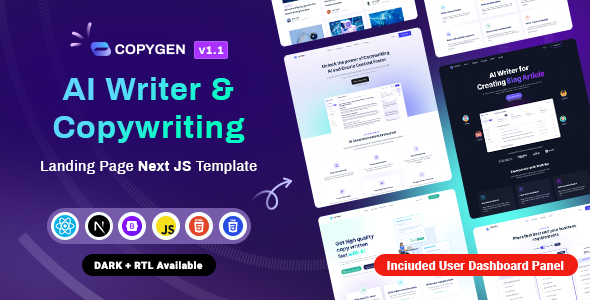 CopyGen – AI Writer & Copywriting Landing Page NextJS Template by softnio