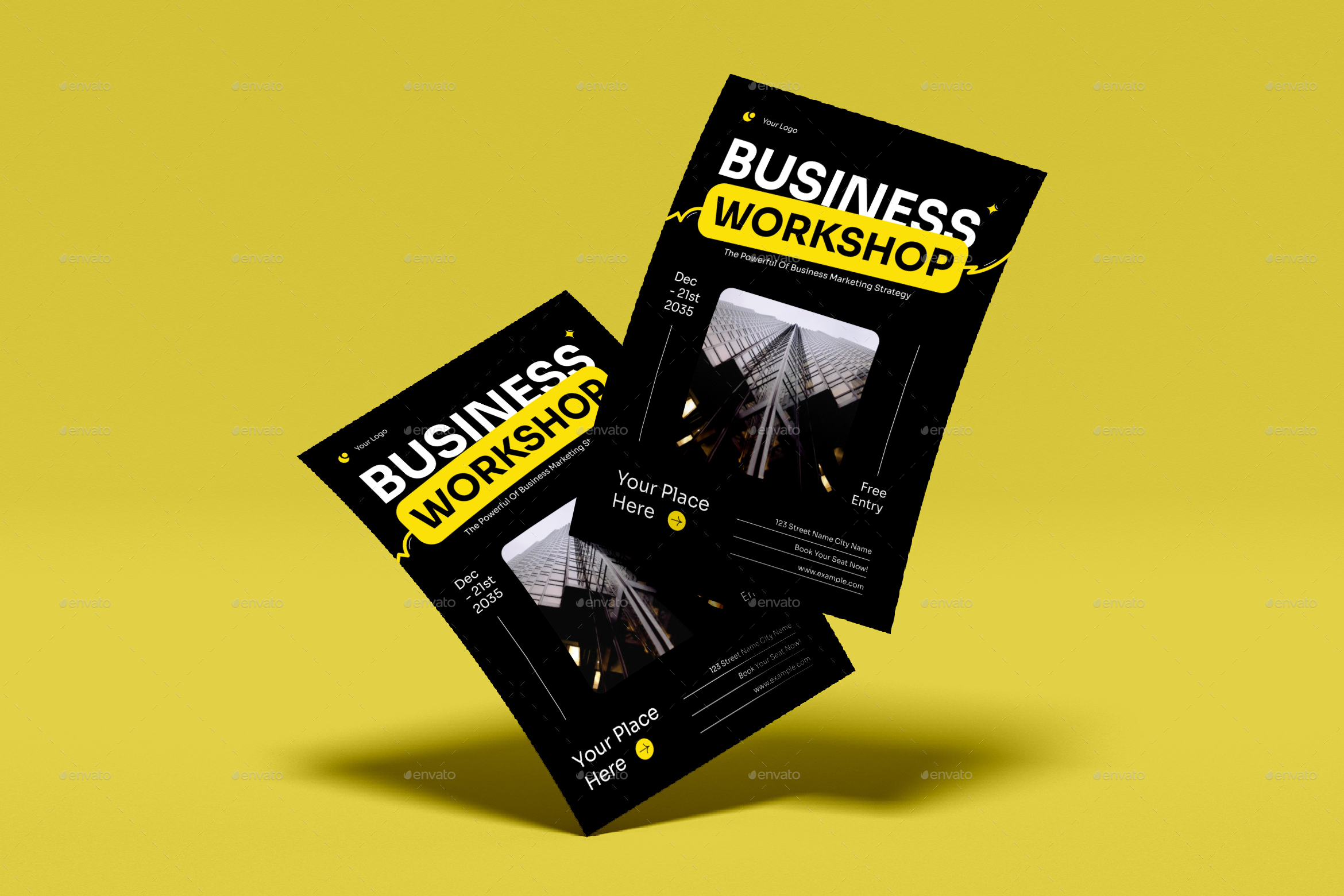 Black Yellow Creative Business Workshop Promotion Flyer, Print Templates
