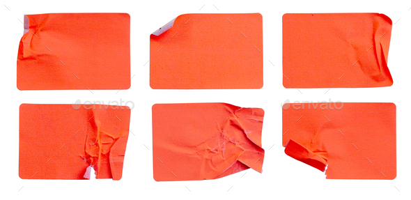A set of orange rectangular paper sticker label isolated on white ...