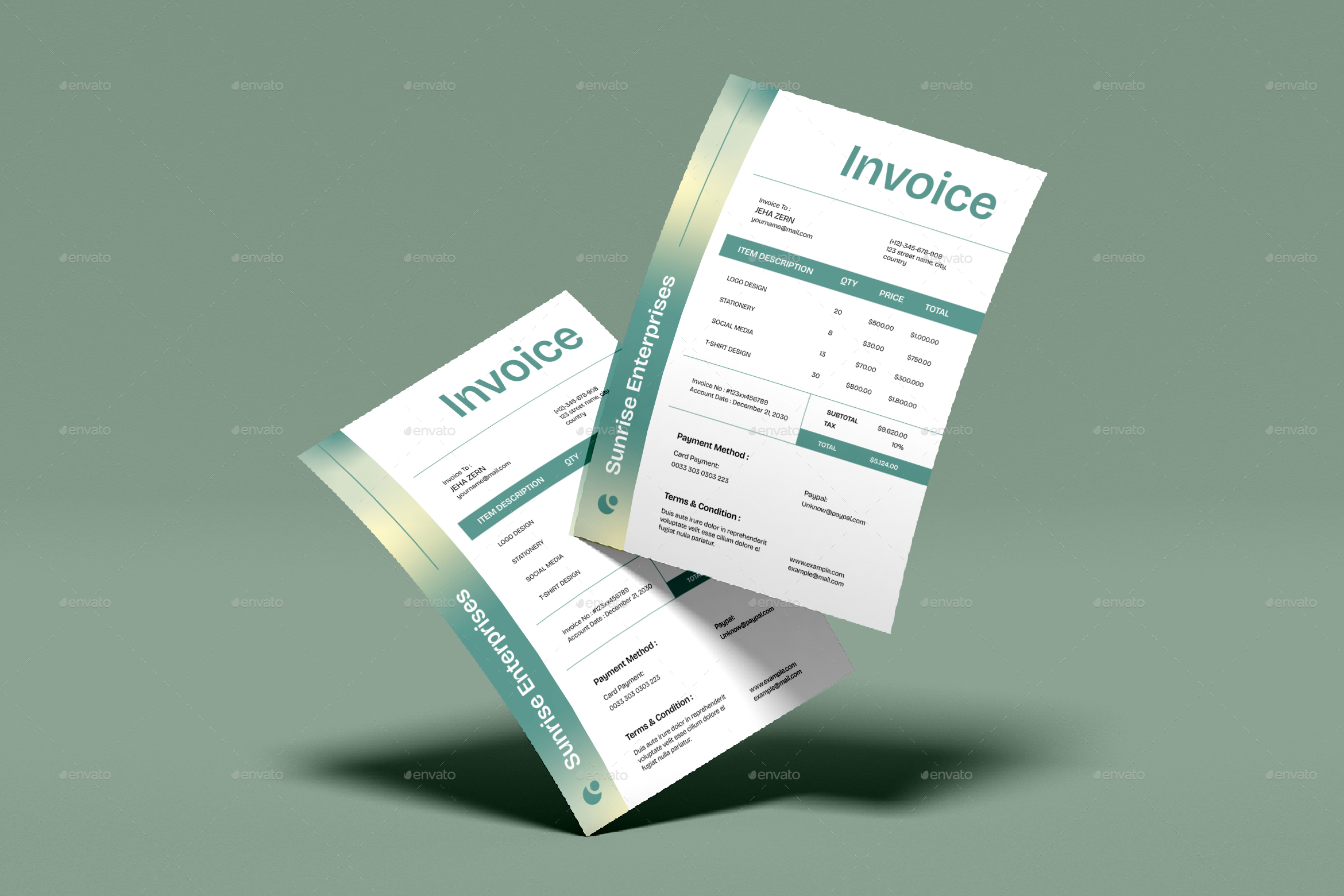 Gradient Yellow Green Minimalist Invoice Information, Print Templates