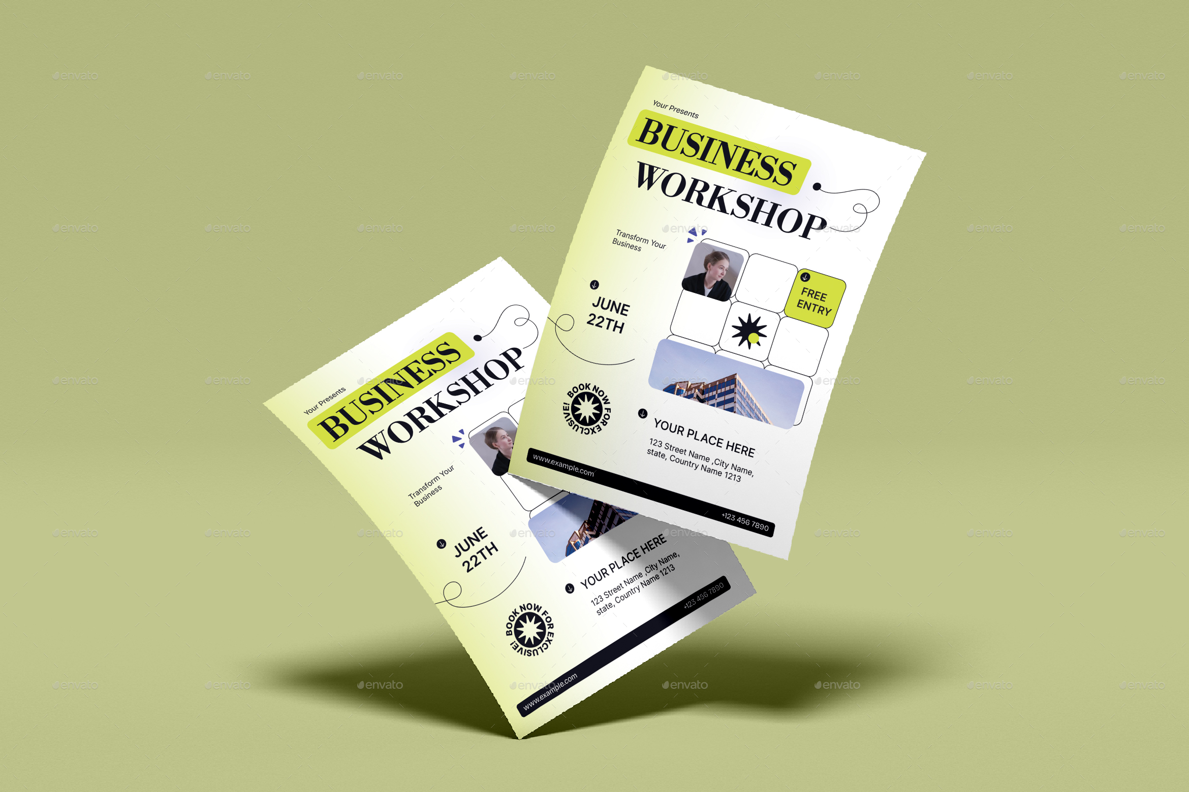 Green Gradient Business Workshop Event flyer, Print Templates ...