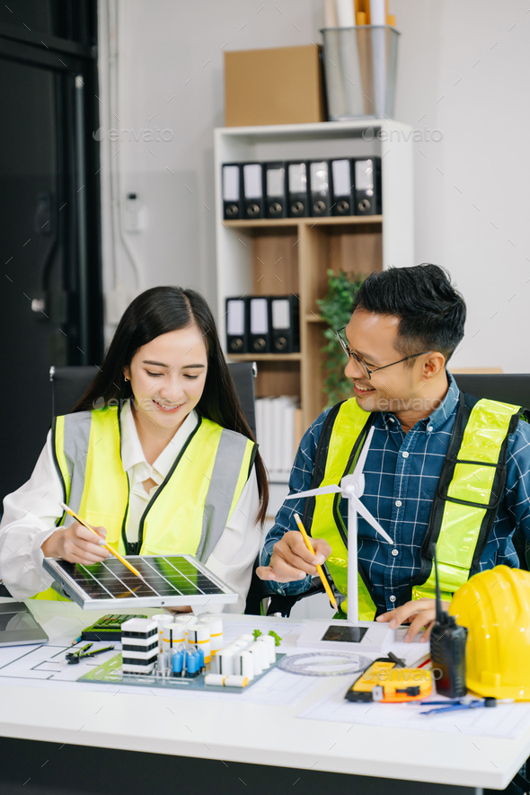 Engineer teams meeting working together wear worker helmets hardhat ...