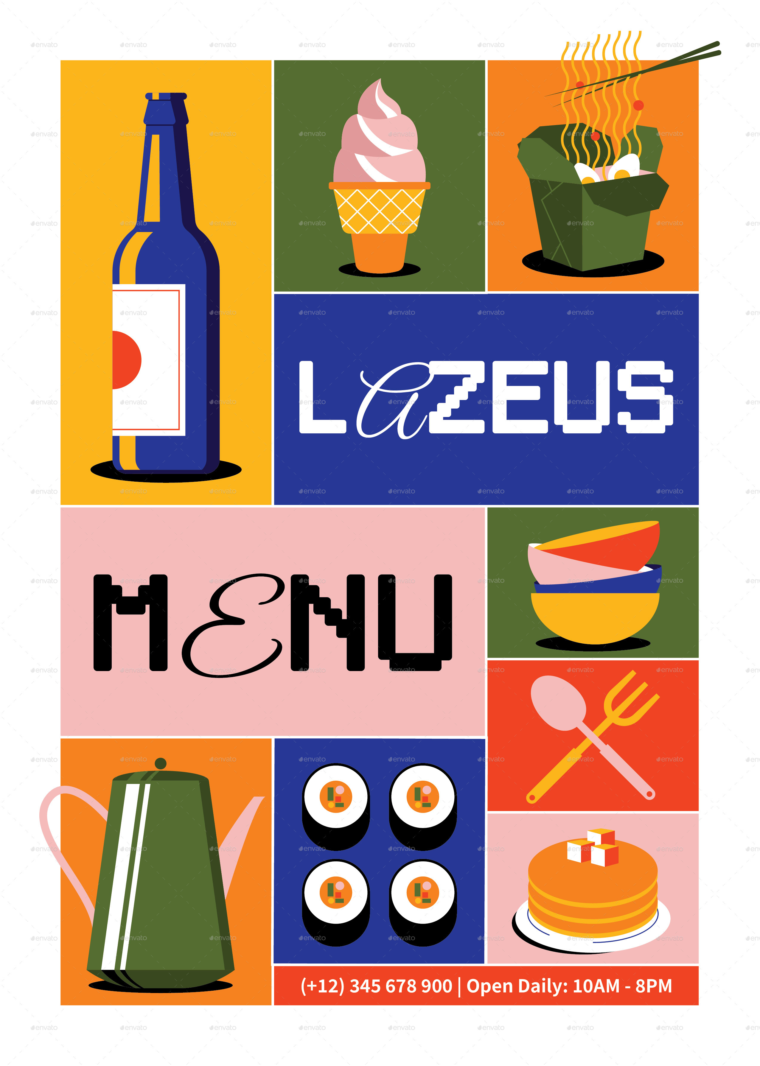 Retro Colorful Food Menu, Print Templates | GraphicRiver