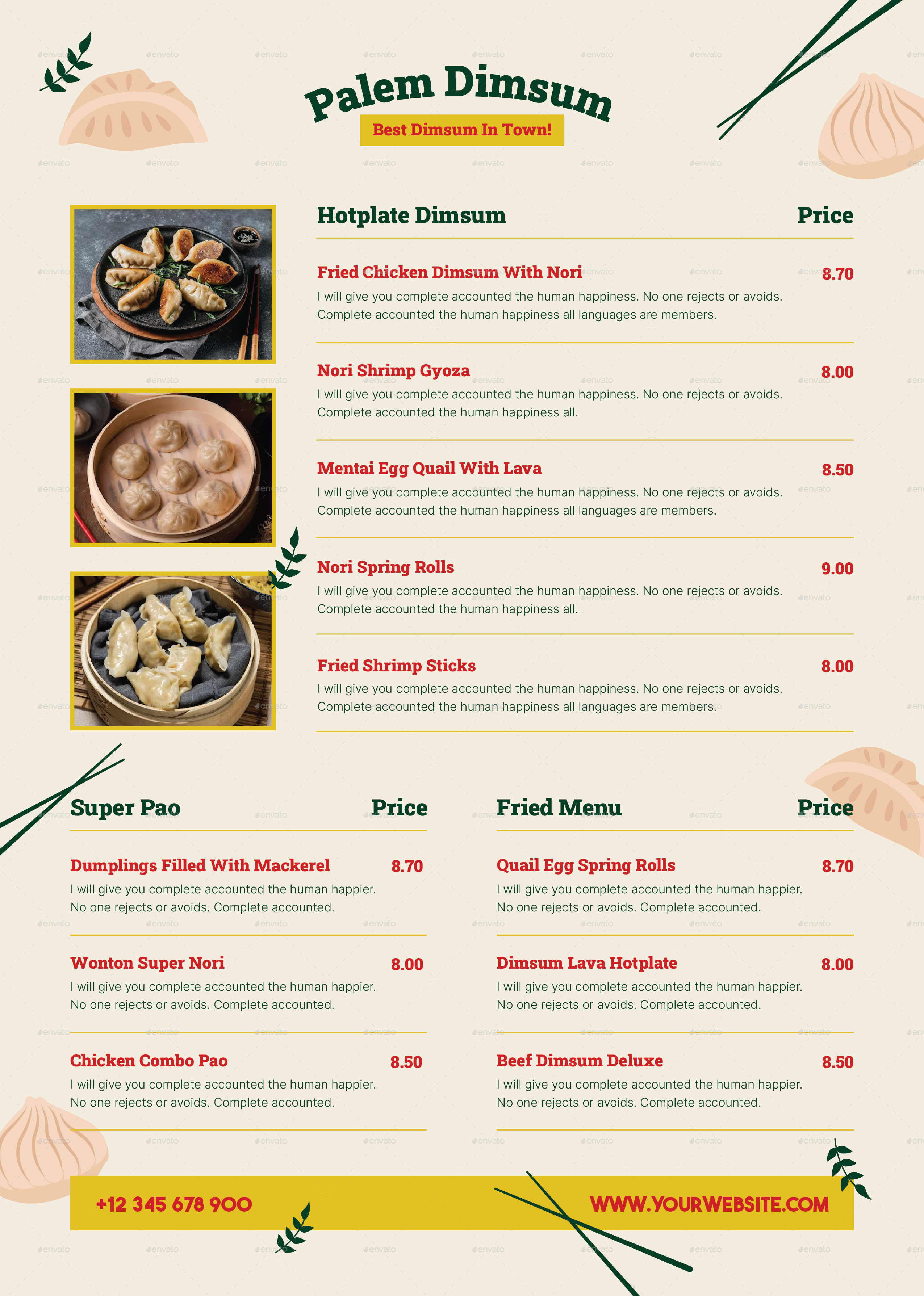 Minimal Dimsum Restaurant Menu, Print Templates | GraphicRiver