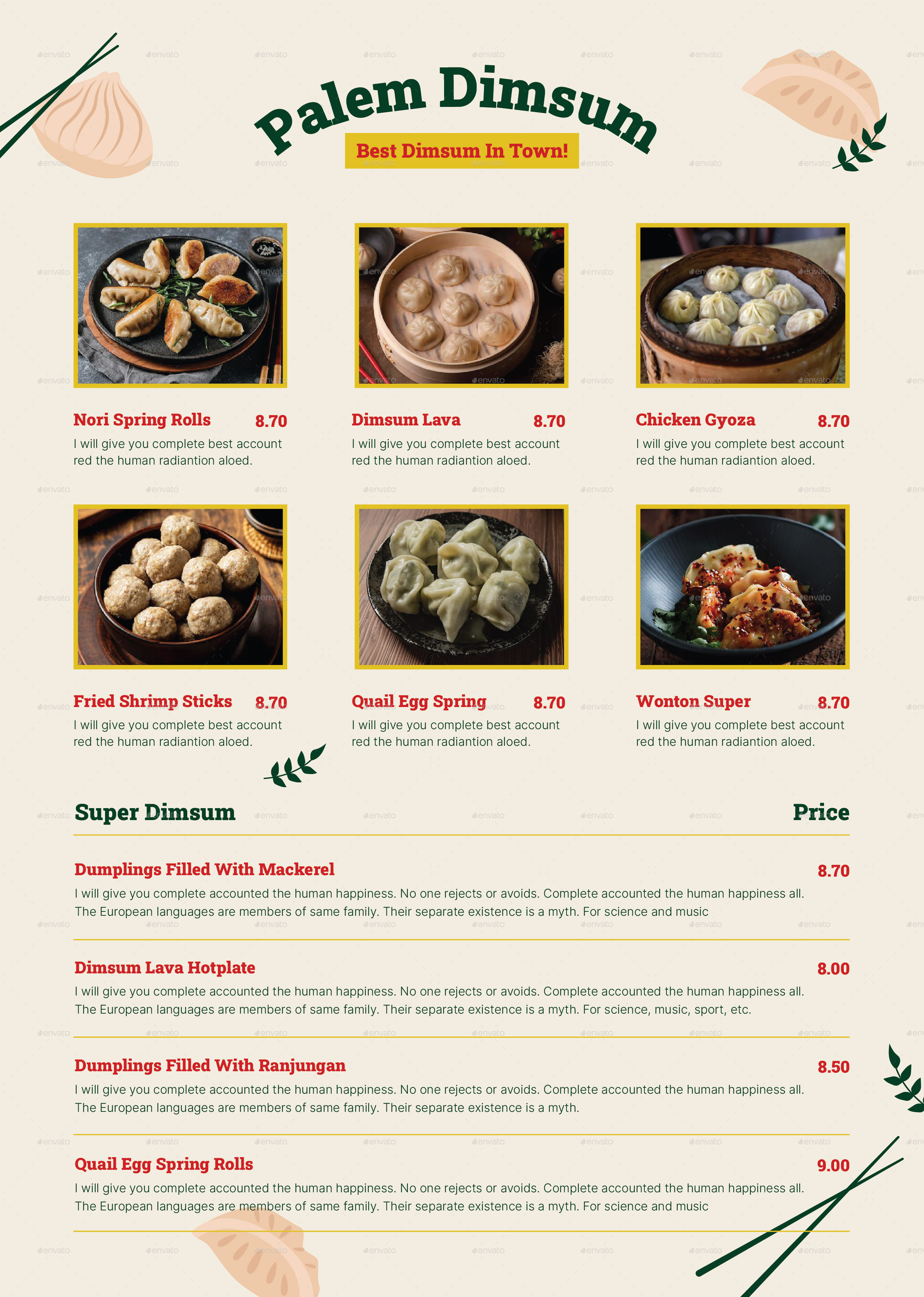 Minimal Dimsum Restaurant Menu, Print Templates | GraphicRiver