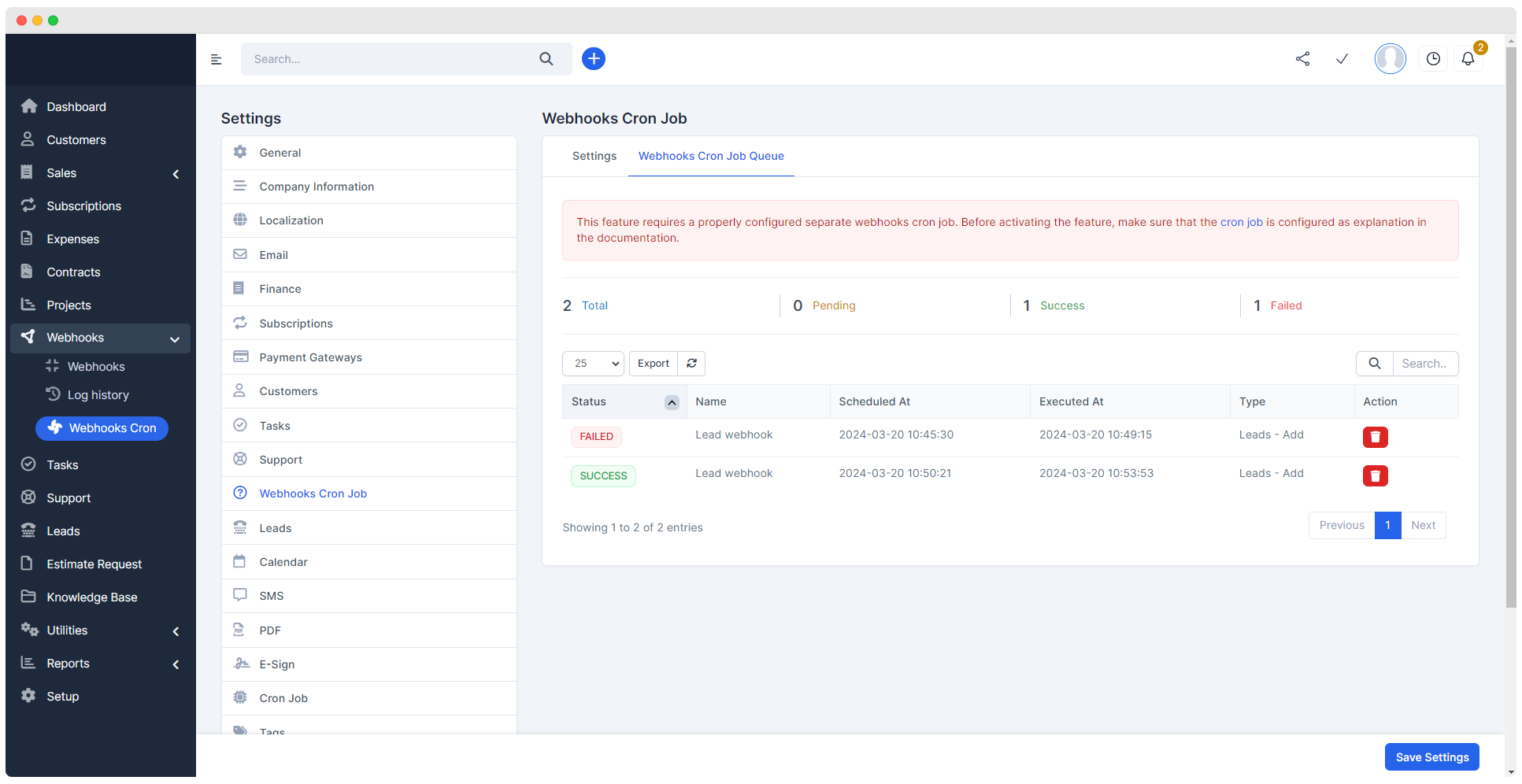 Webhooks Module for Perfex CRM by themesic | CodeCanyon