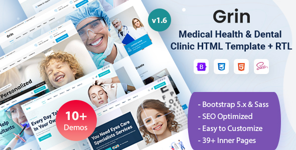 Grin - Medical Health & Dental Clinic Bootstrap 5 Template by HiBootstrap