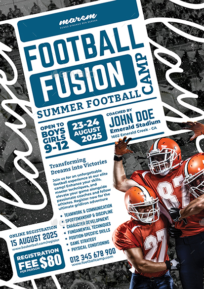 Youth Football Camp Flyer and Social Media, Print Templates | GraphicRiver