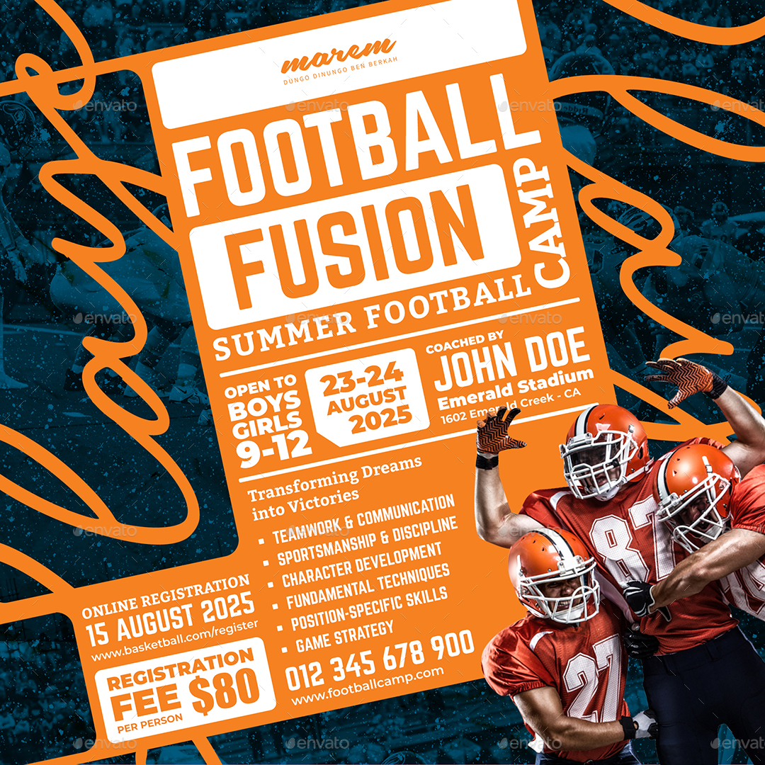Youth Football Camp Flyer and Social Media, Print Templates | GraphicRiver