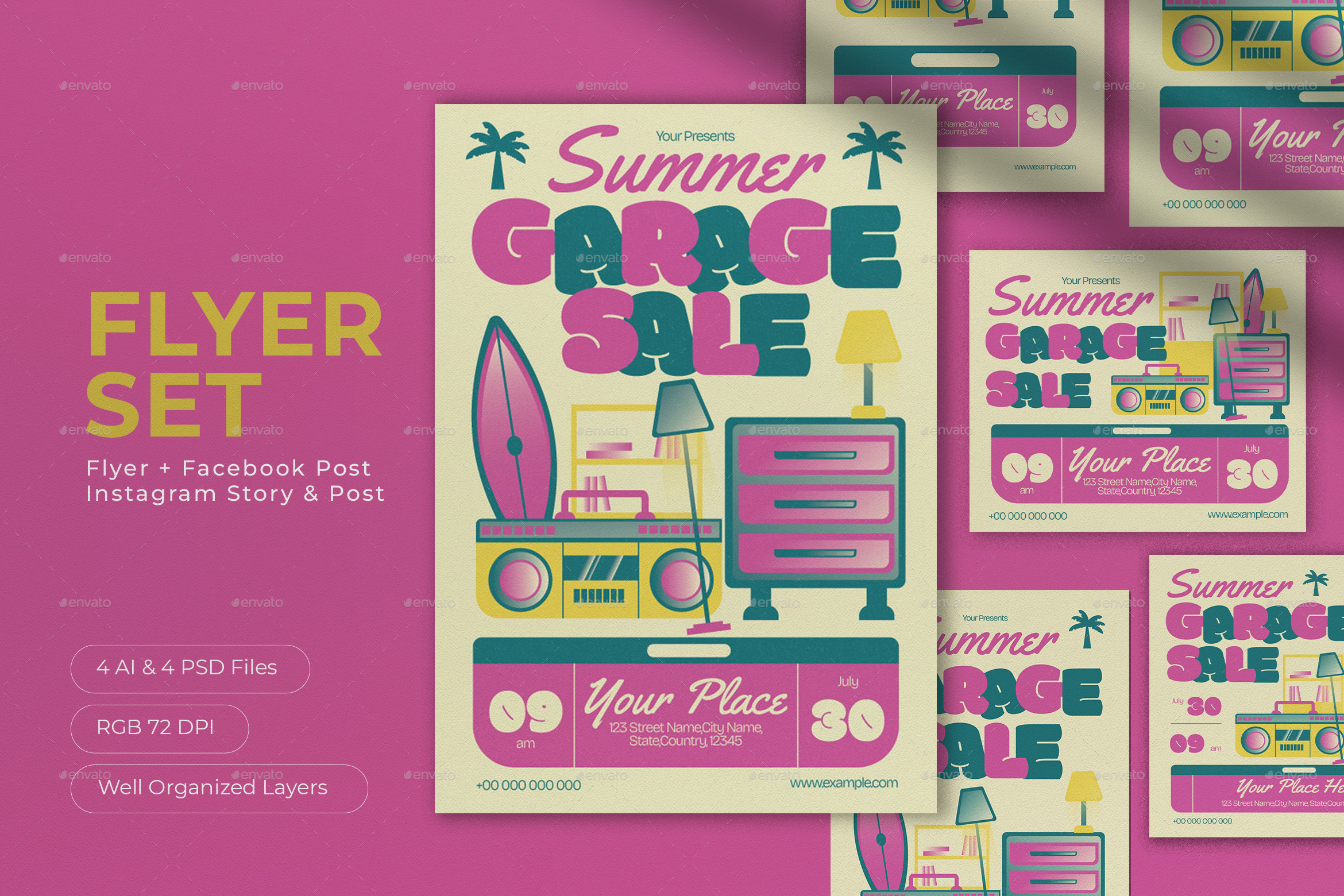 Cream Risograph Summer Garage Sale Flyer Set, Print Templates ...