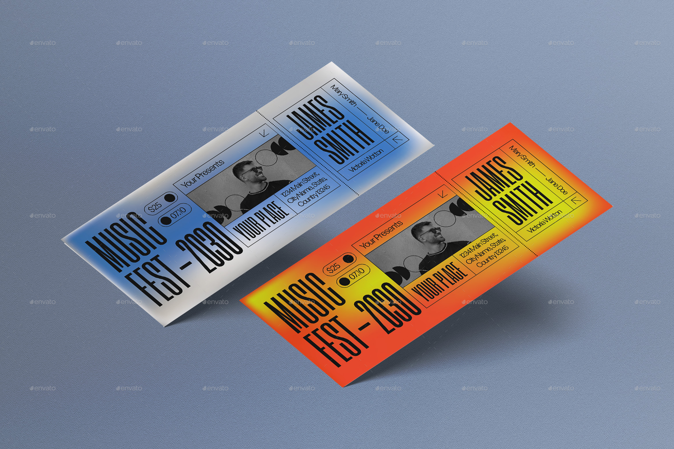 Blue Gradient Music Fest Ticket, Print Templates | GraphicRiver
