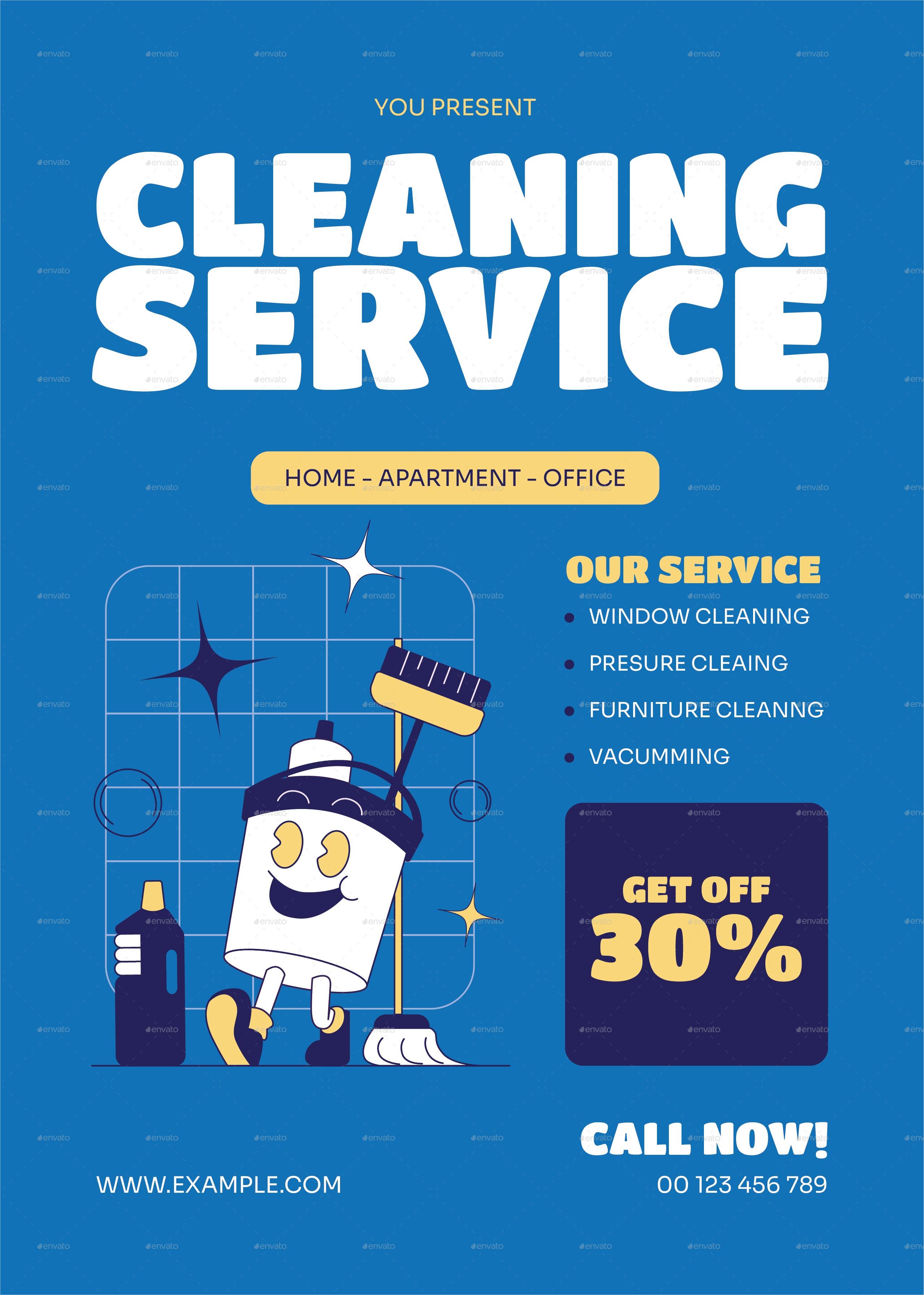 Blue Cleaning Service Flyer, Print Templates | GraphicRiver