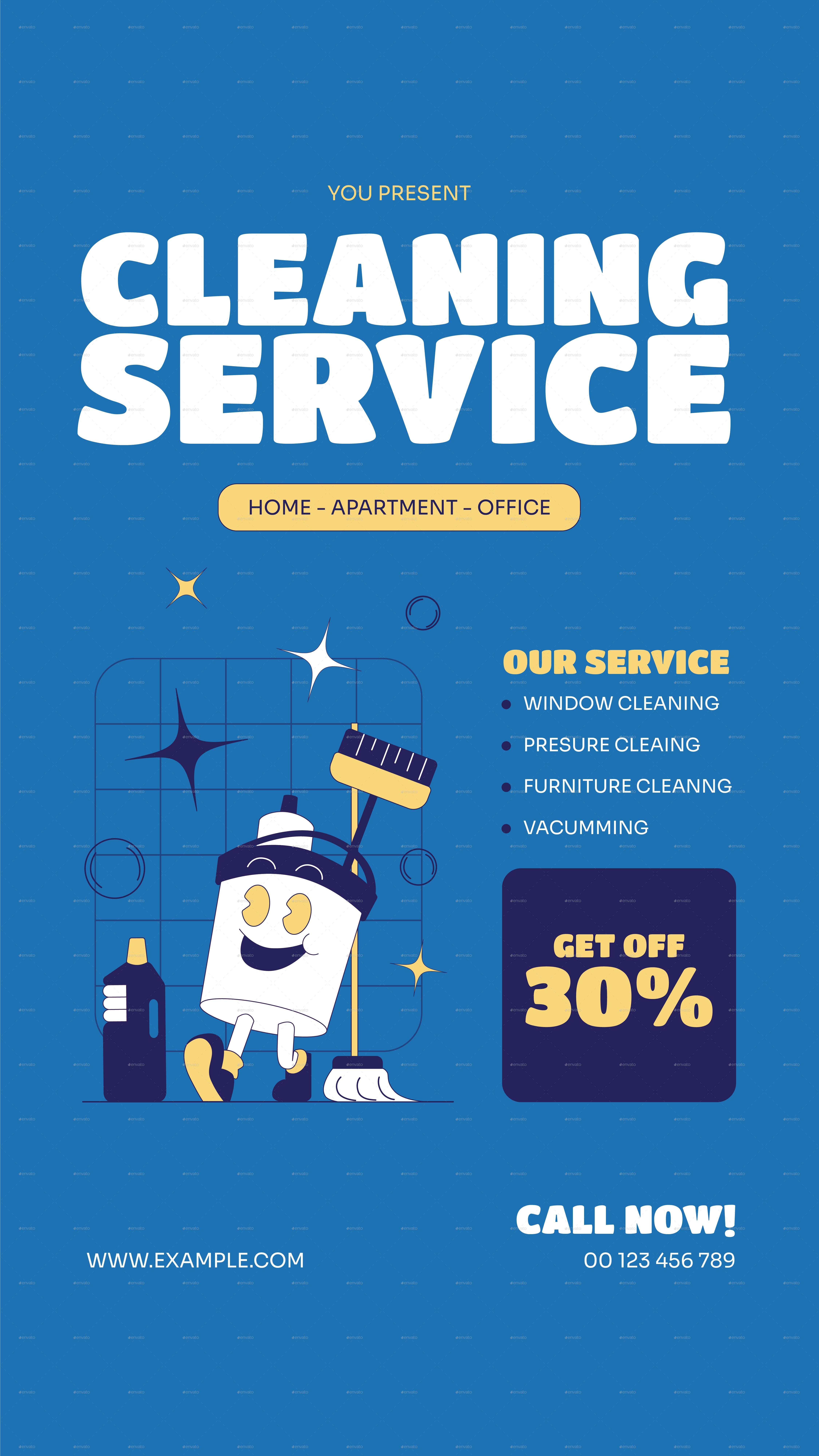 Blue Cleaning Service Flyer, Print Templates | GraphicRiver