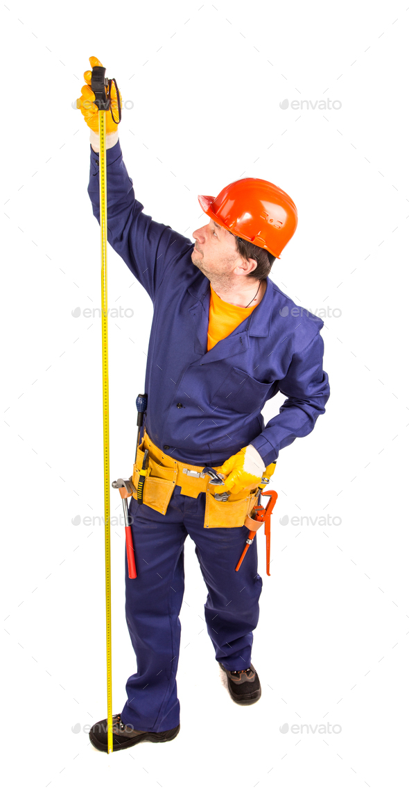 Male model is showed as a construction worker. Stock Photo by indigolotos