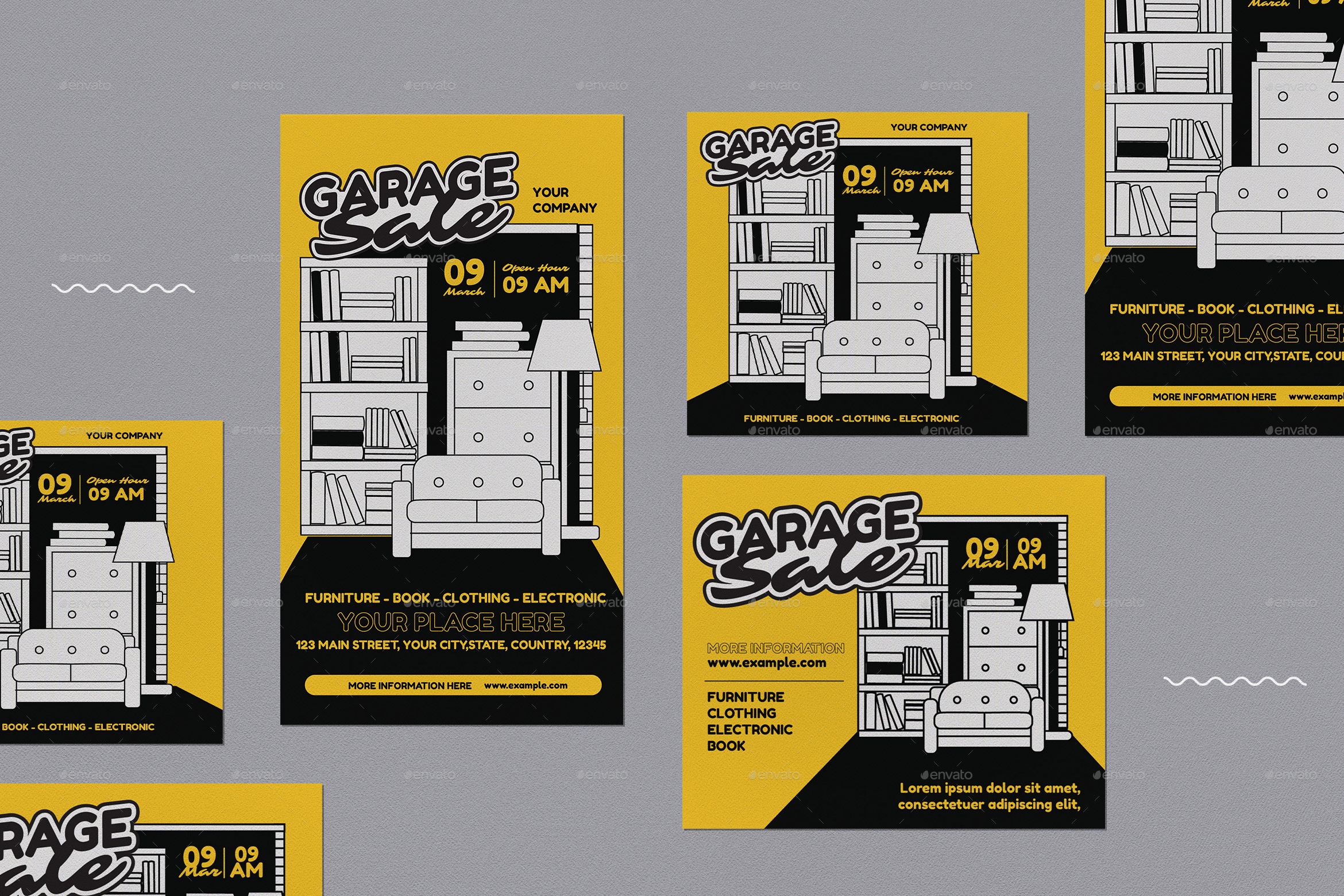 Yellow Flat Design Summer Garage Sale Flyer Set, Print Templates ...