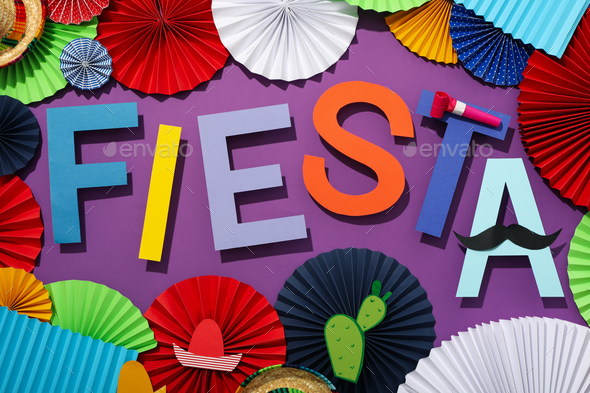 Fiesta lettering with decorations on a beautiful background Stock Photo ...