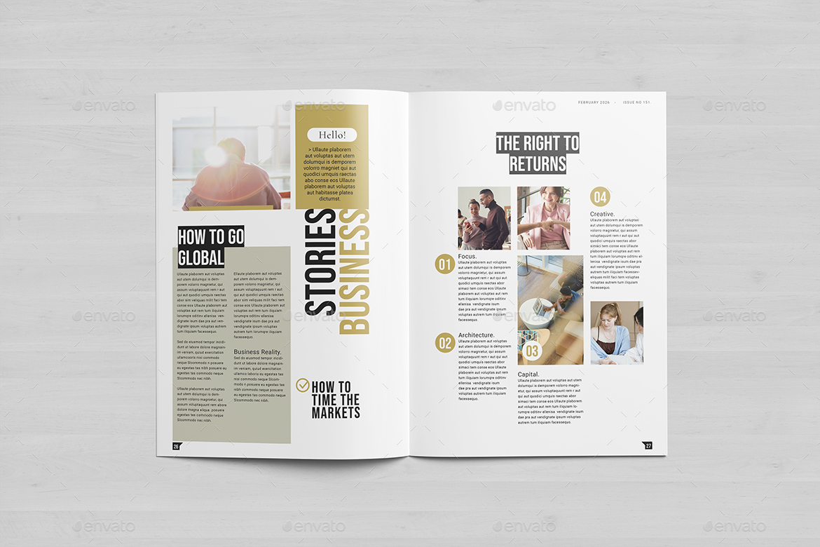 Business Magazine Template A4 + Letter - 28 pages, Print Templates