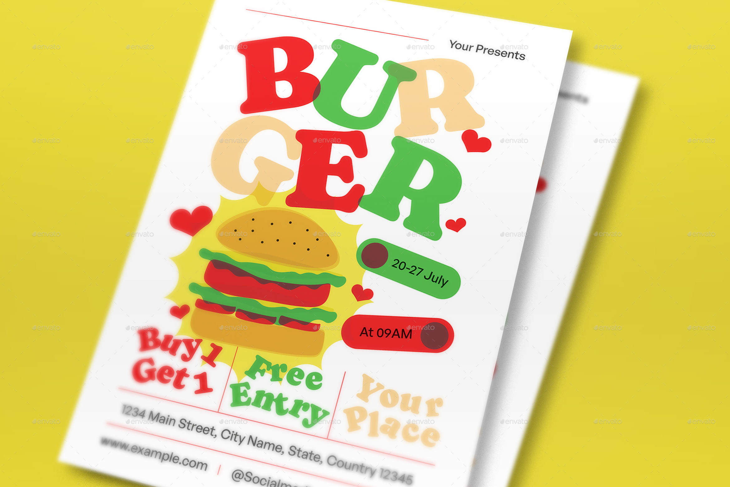 White Risograph Burger Promo Flyer Set, Print Templates | GraphicRiver