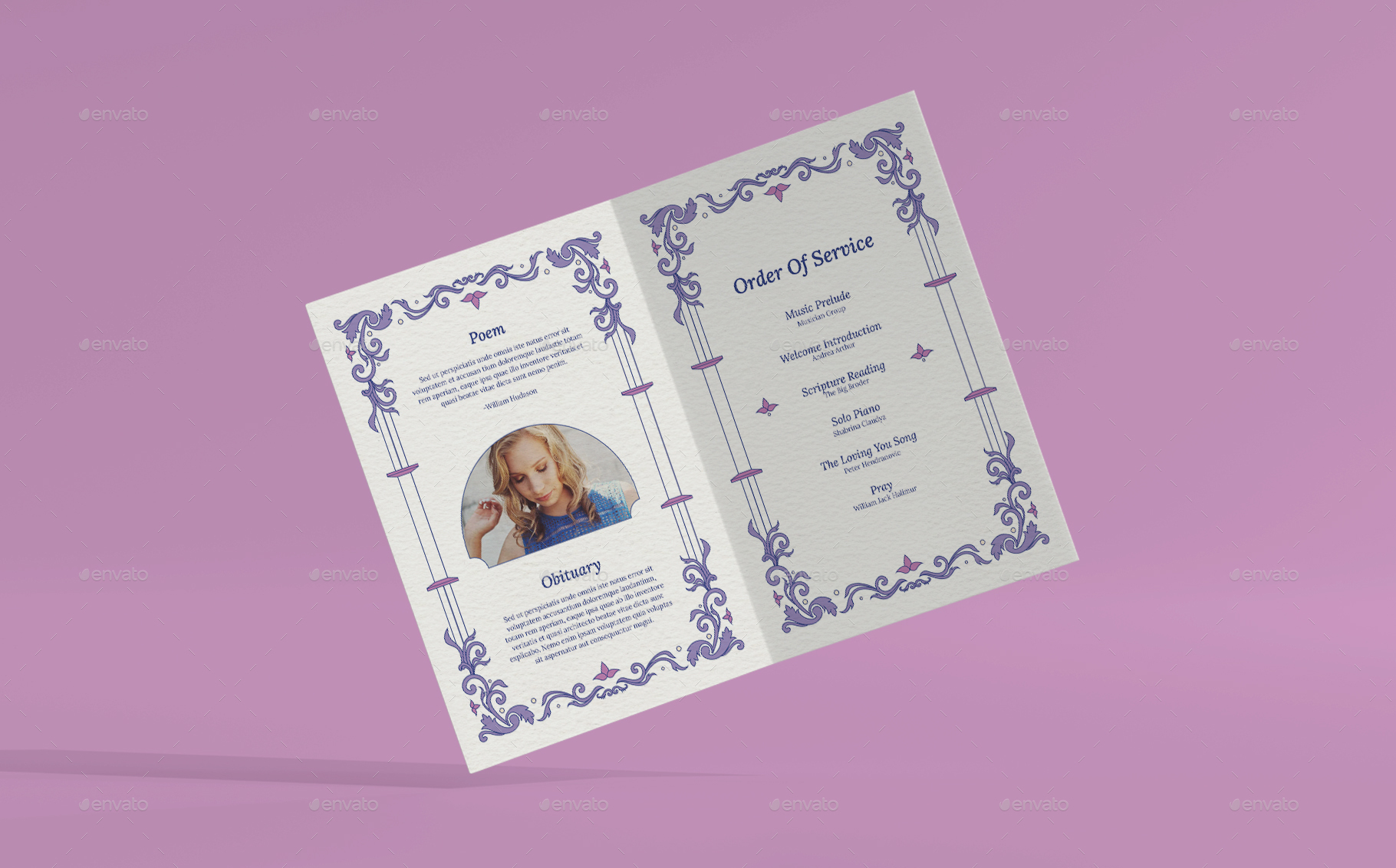 Blue Floral Funeral Program, Print Templates | GraphicRiver