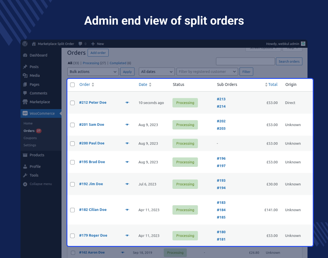 WordPress WooCommerce Marketplace Split Order Plugin by Webkul | CodeCanyon